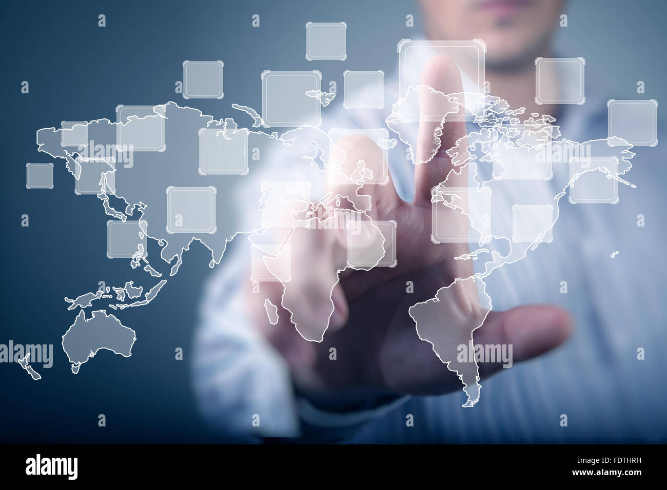 Modern Business World, A businessman navigating virtual world map Stock ...