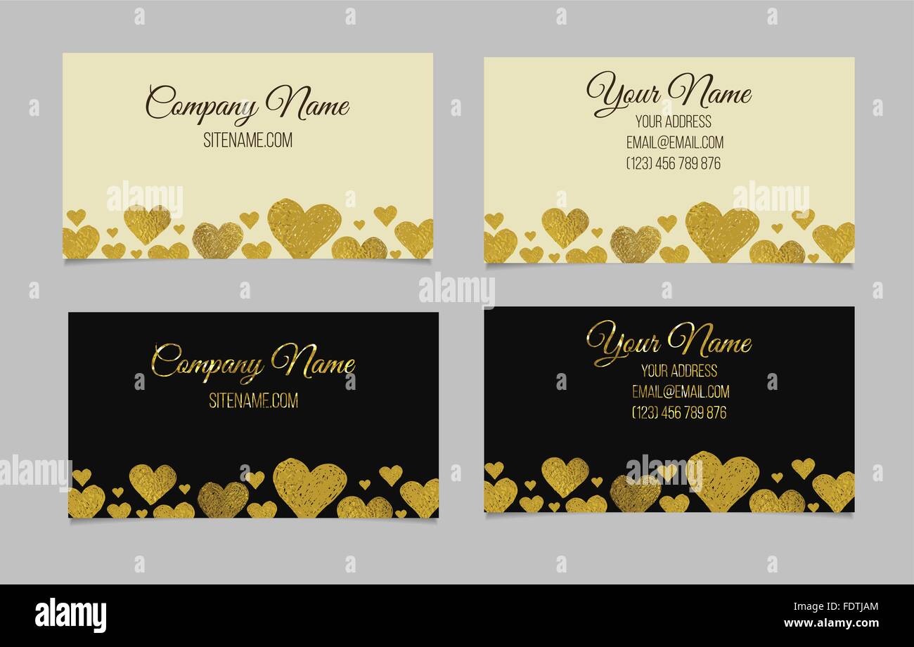 Visiting card set with golden foil heart shape design Stock Vector ...