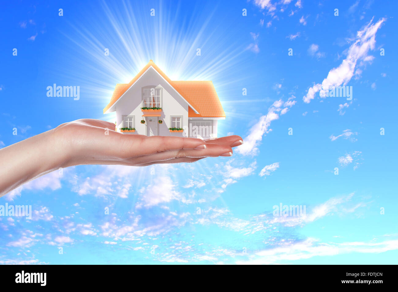 Hand holding / offer house. Real estate concept. Handful collection ...