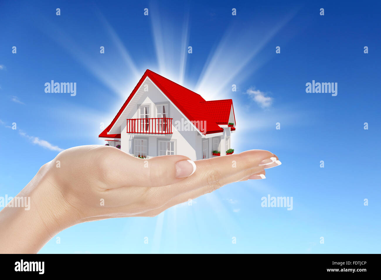 Hand holding / offer house. Real estate concept. Handful collection ...