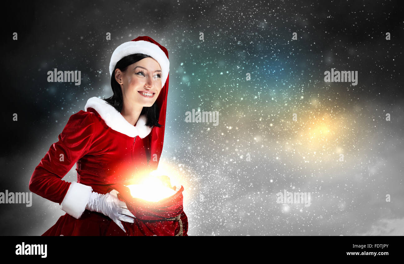 Christmas illlustration of beautiful girl in santa costume Stock Photo ...