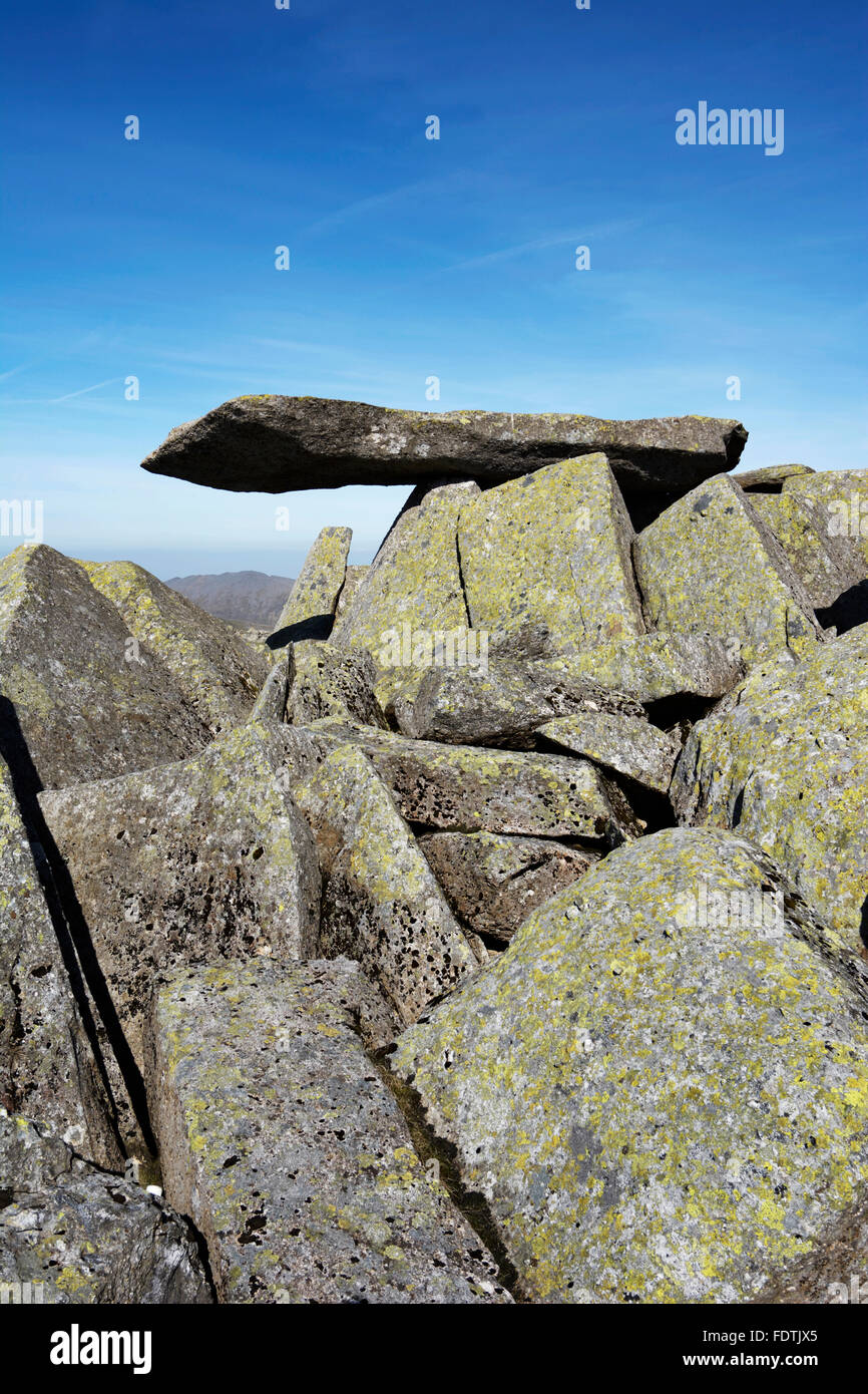 The Cantilever rock near the summit of Glyder Fach in Snowdonia Stock ...