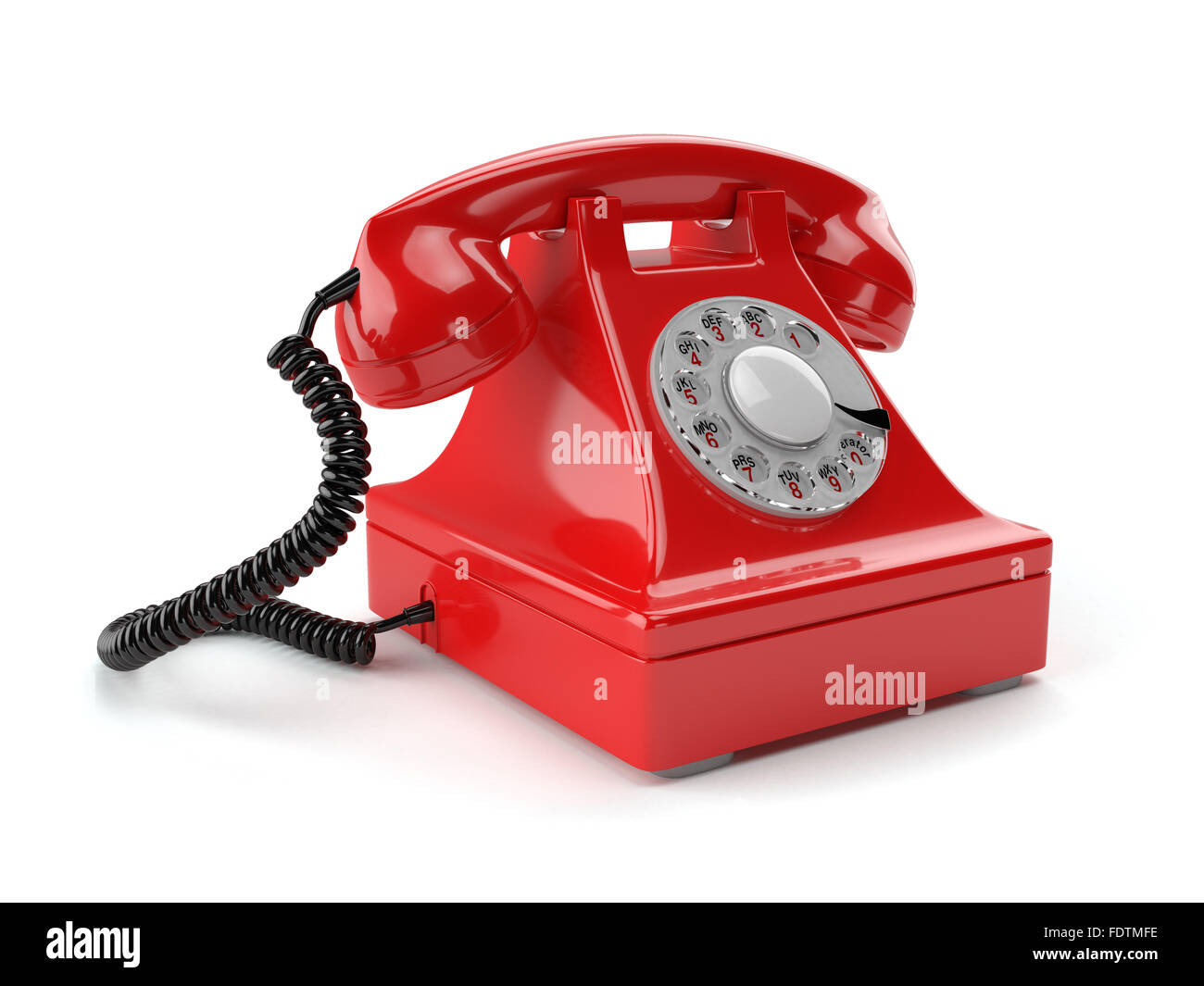 3d illustration of red old-fashioned phone isolated on white background ...
