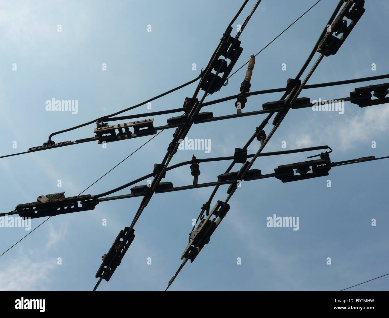tramway network wire crossing Stock Photo - Alamy