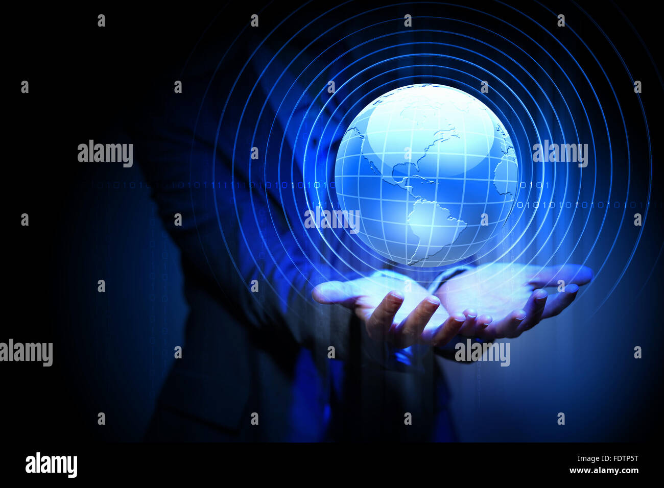 Blue global technology background with the planet Earth Stock Photo - Alamy