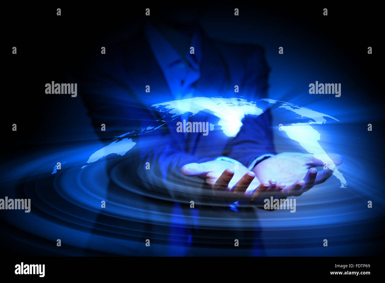 Blue global technology background with the planet Earth map Stock Photo ...