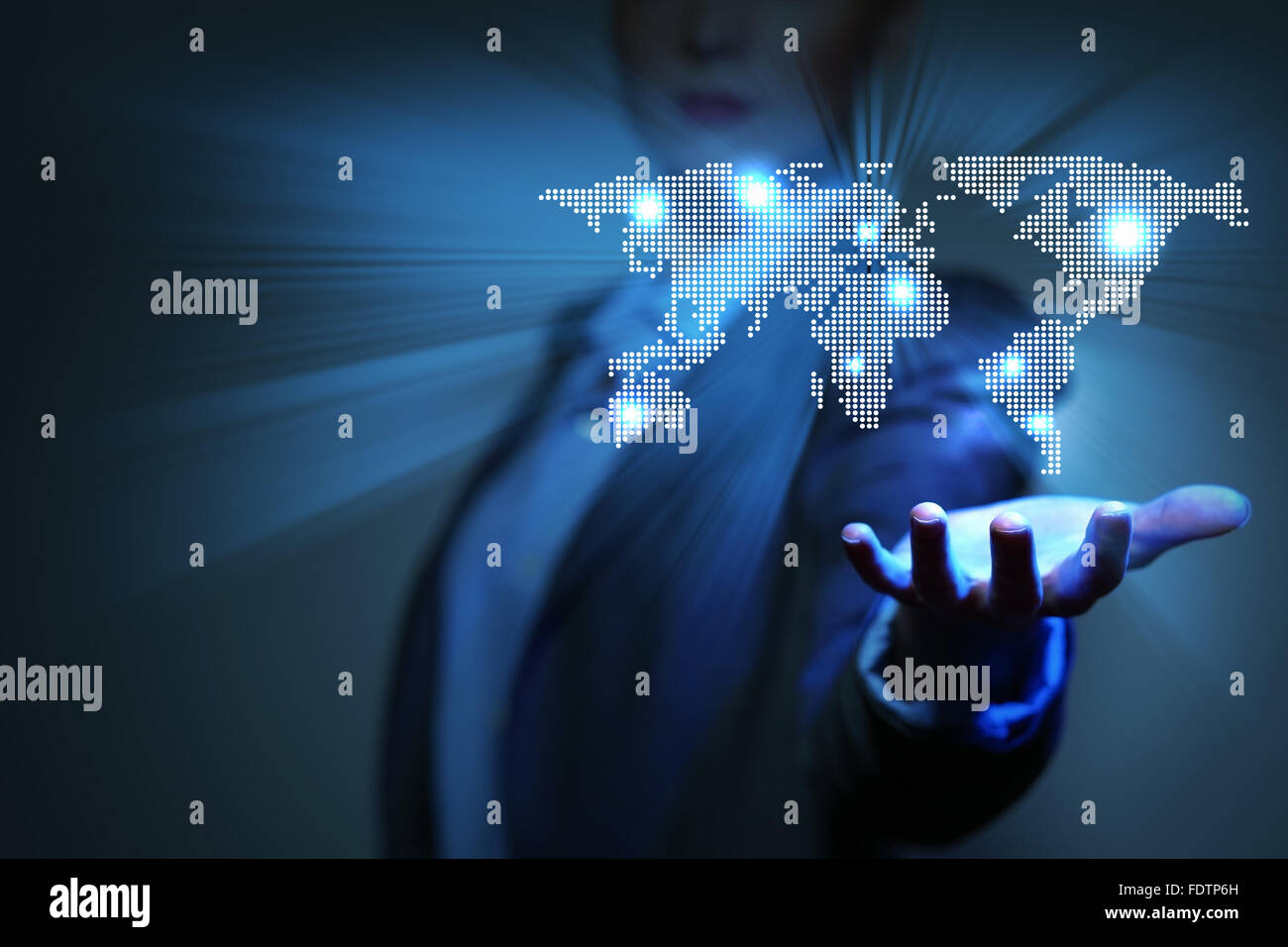 Blue global technology background with the planet Earth map Stock Photo ...