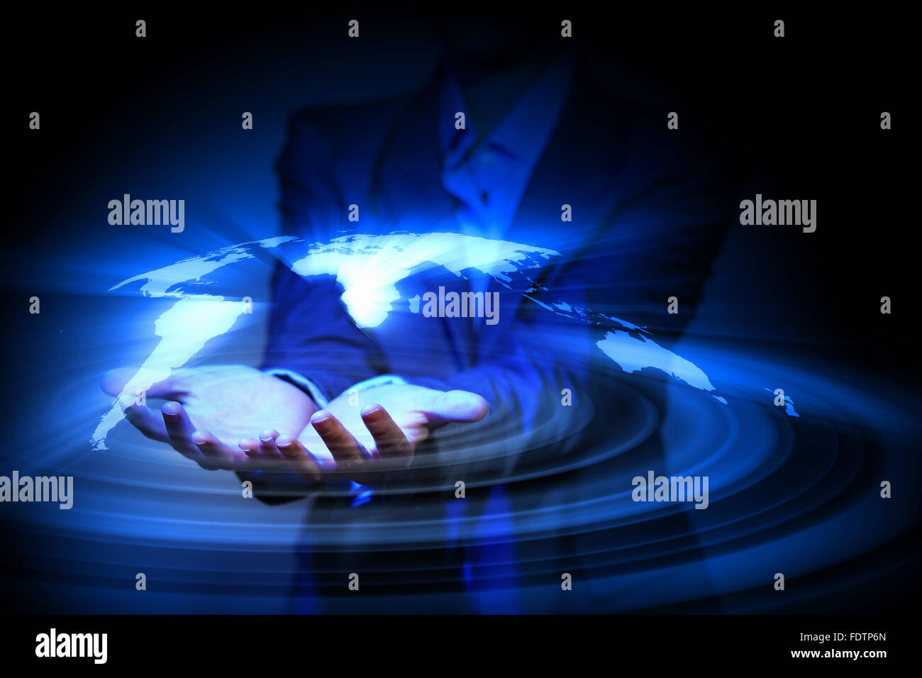 Blue global technology background with the planet Earth map Stock Photo ...