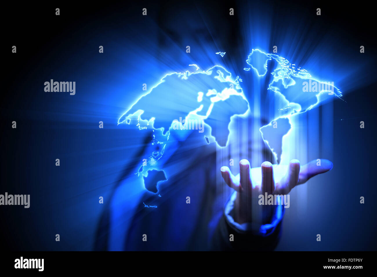 Blue global technology background with the planet Earth map Stock Photo ...