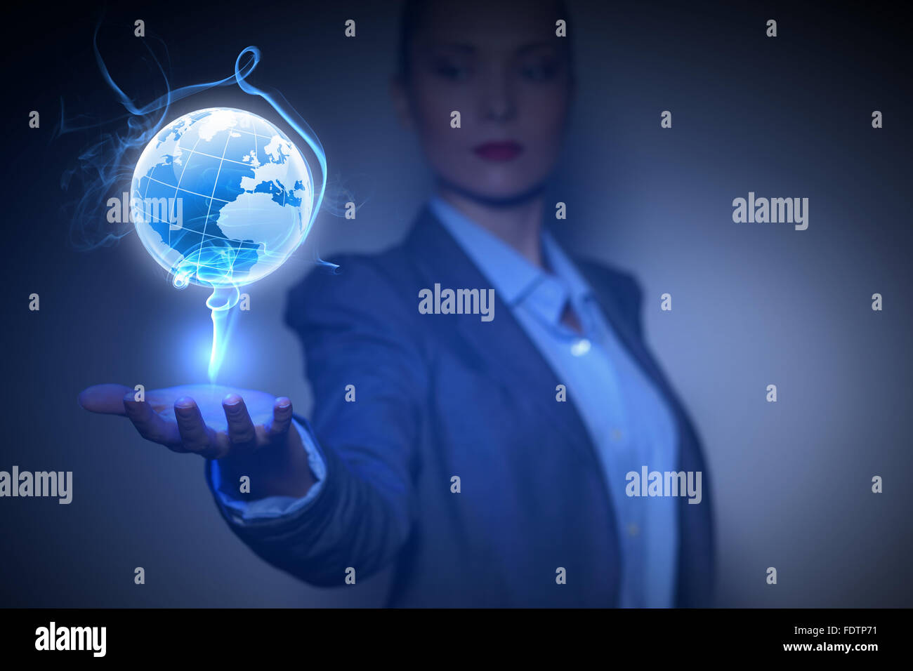 Blue global technology background with the planet Earth Stock Photo - Alamy