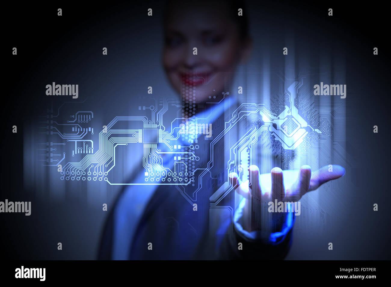 Control programming algorithm block with business person on the ...