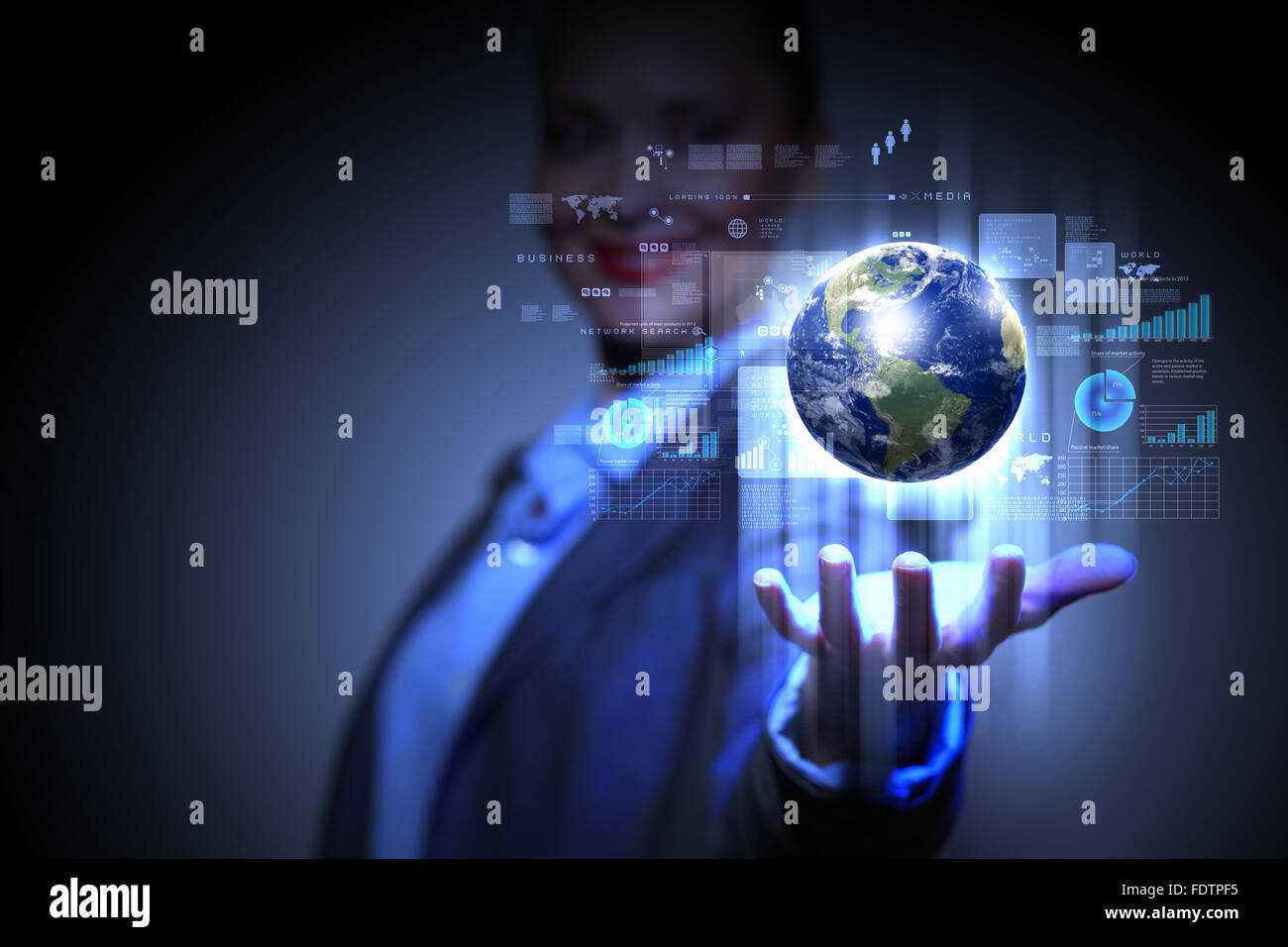 Blue global technology background with the planet Earth. Elements of ...
