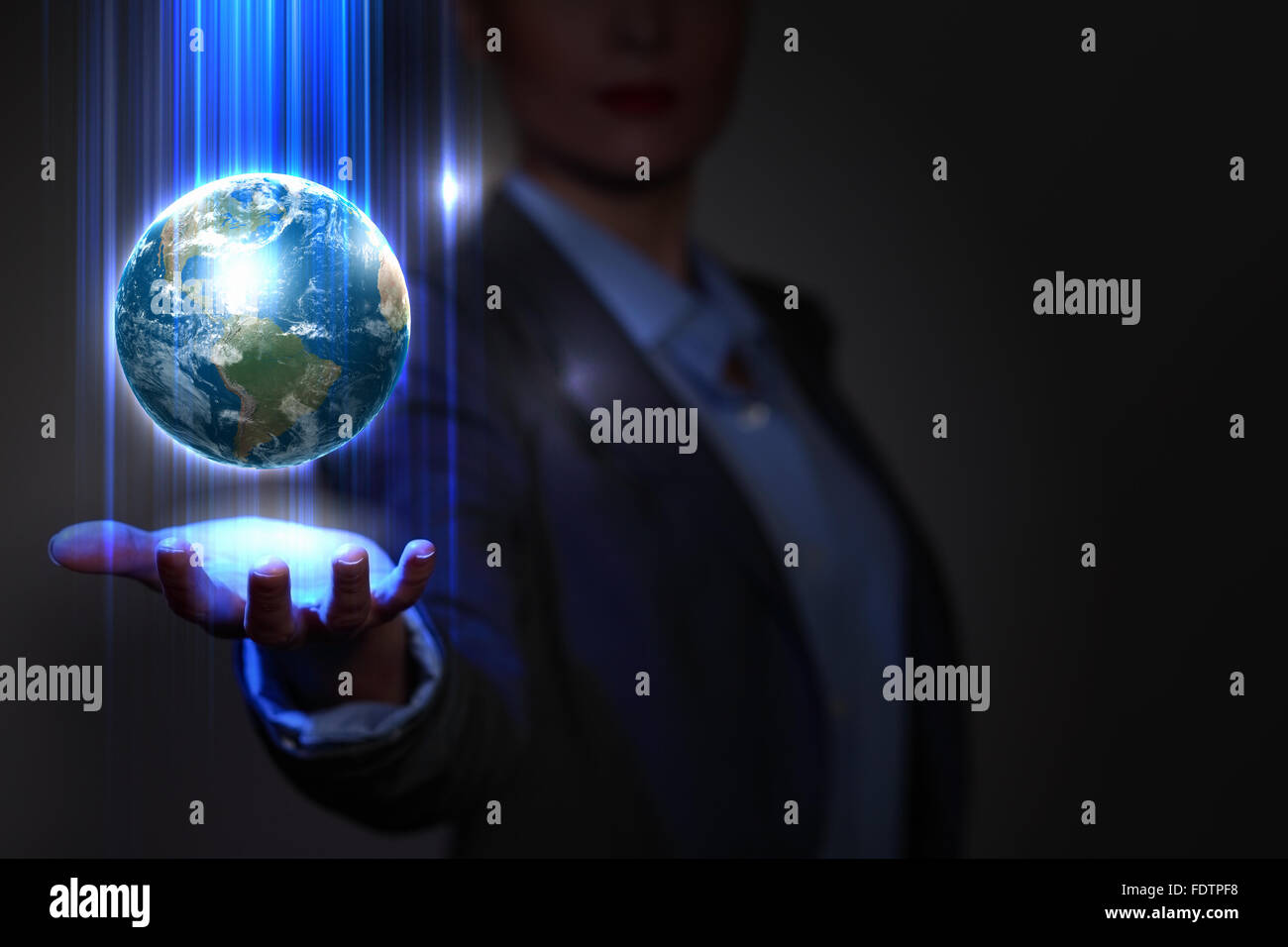 Blue global technology background with the planet Earth. Elements of ...