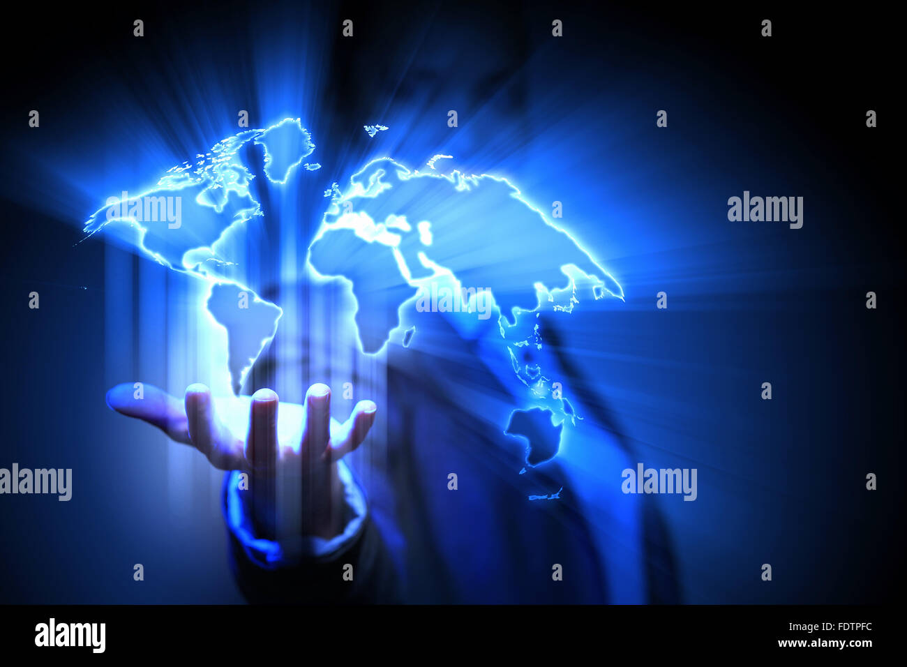Blue global technology background with the planet Earth map Stock Photo ...