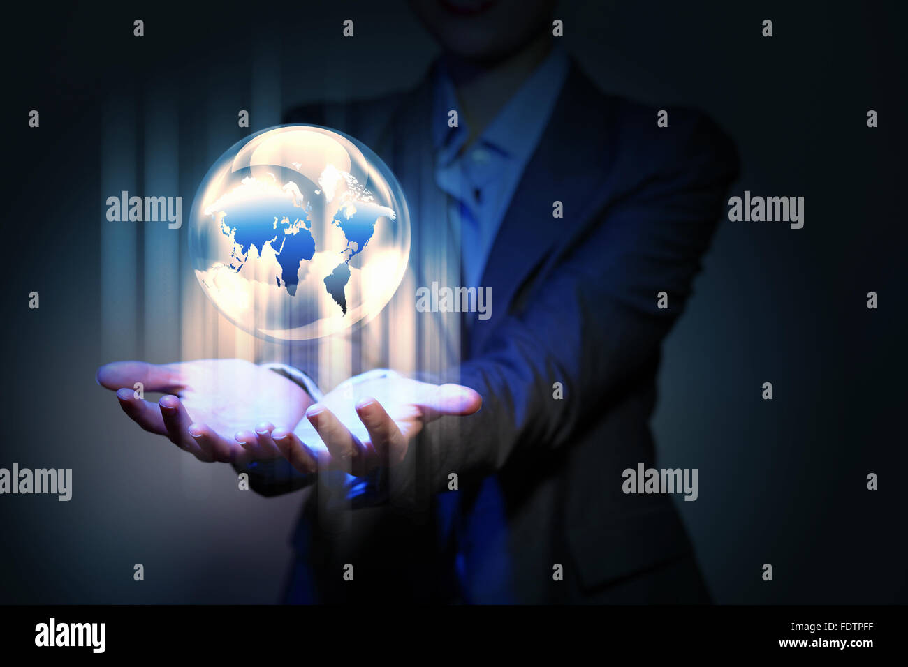 Blue global technology background with the planet Earth Stock Photo - Alamy