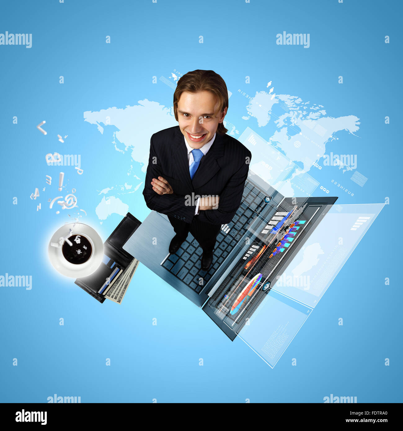 Modern technology illustration with computers and business person Stock ...