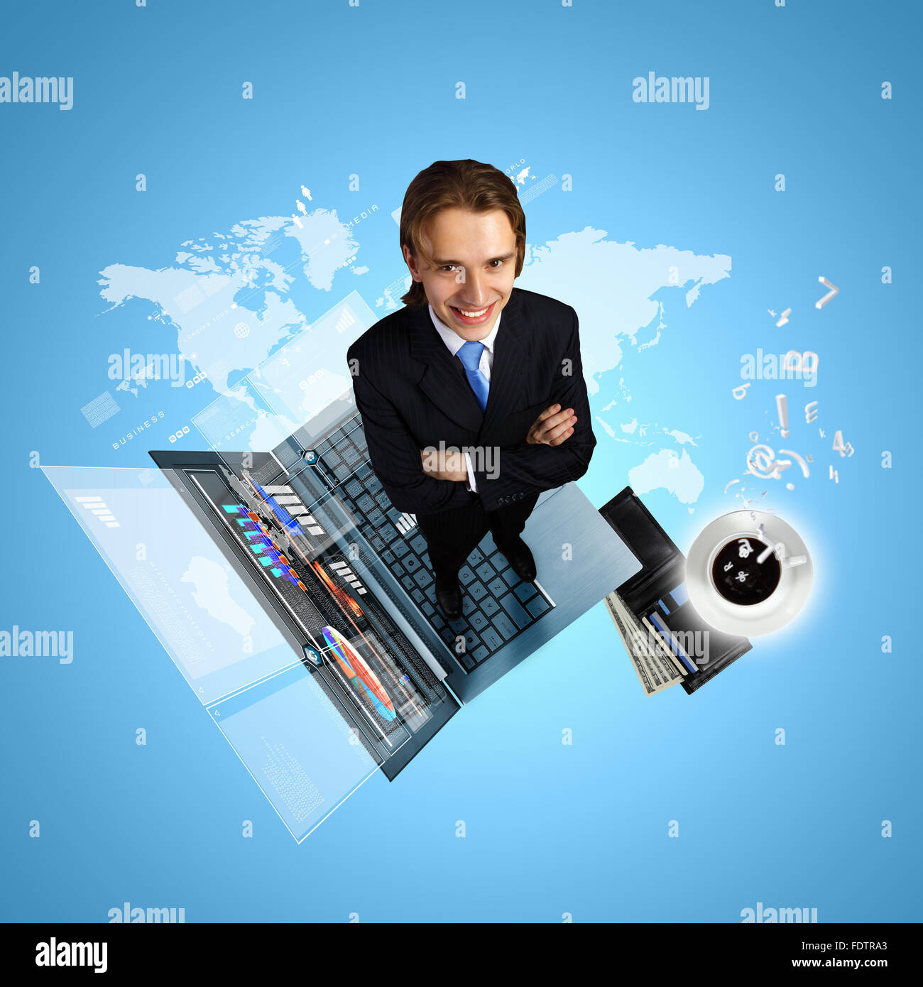 Modern technology illustration with computers and business person Stock ...