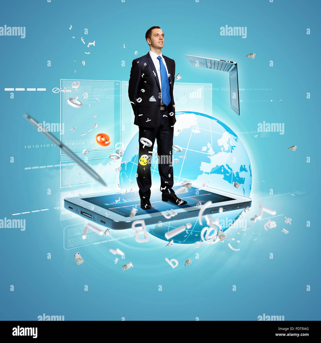 Modern technology illustration with computers and business person Stock ...