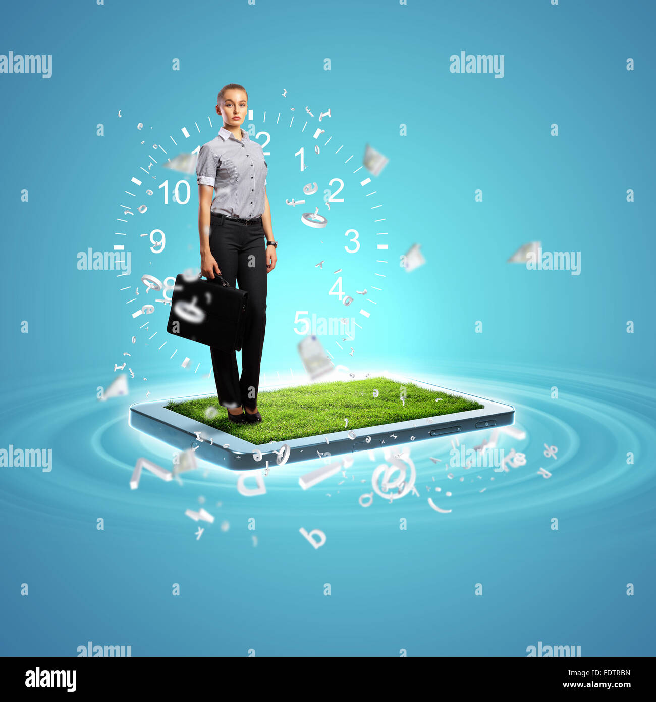 Modern technology illustration with computers and business person Stock ...