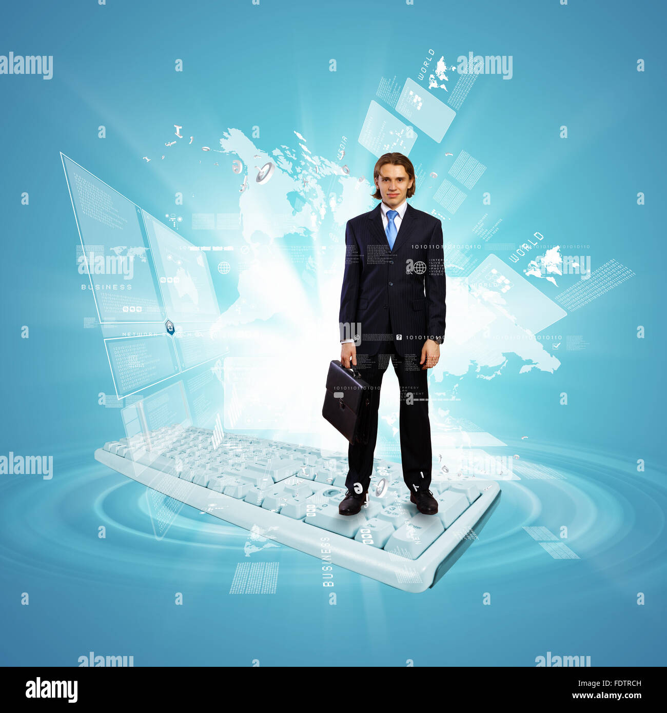 Modern technology illustration with computers and business person Stock ...