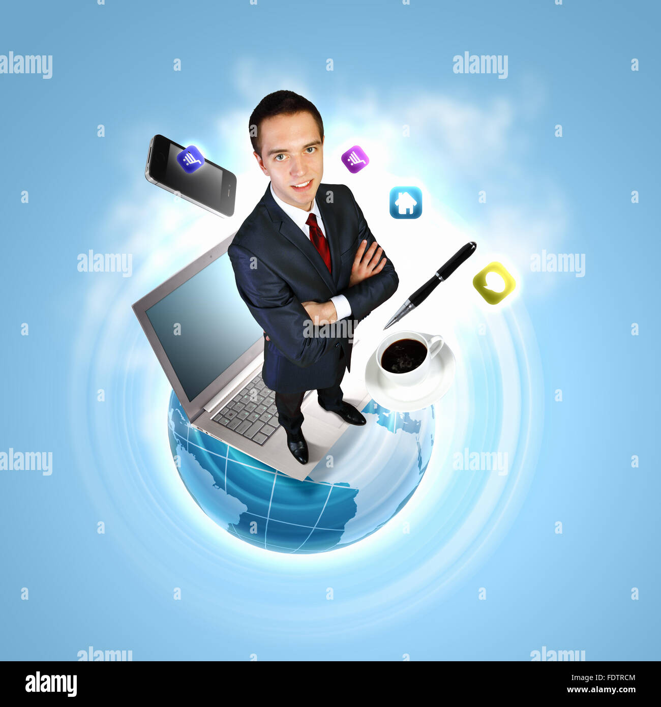 Modern technology illustration with computers and business person Stock ...