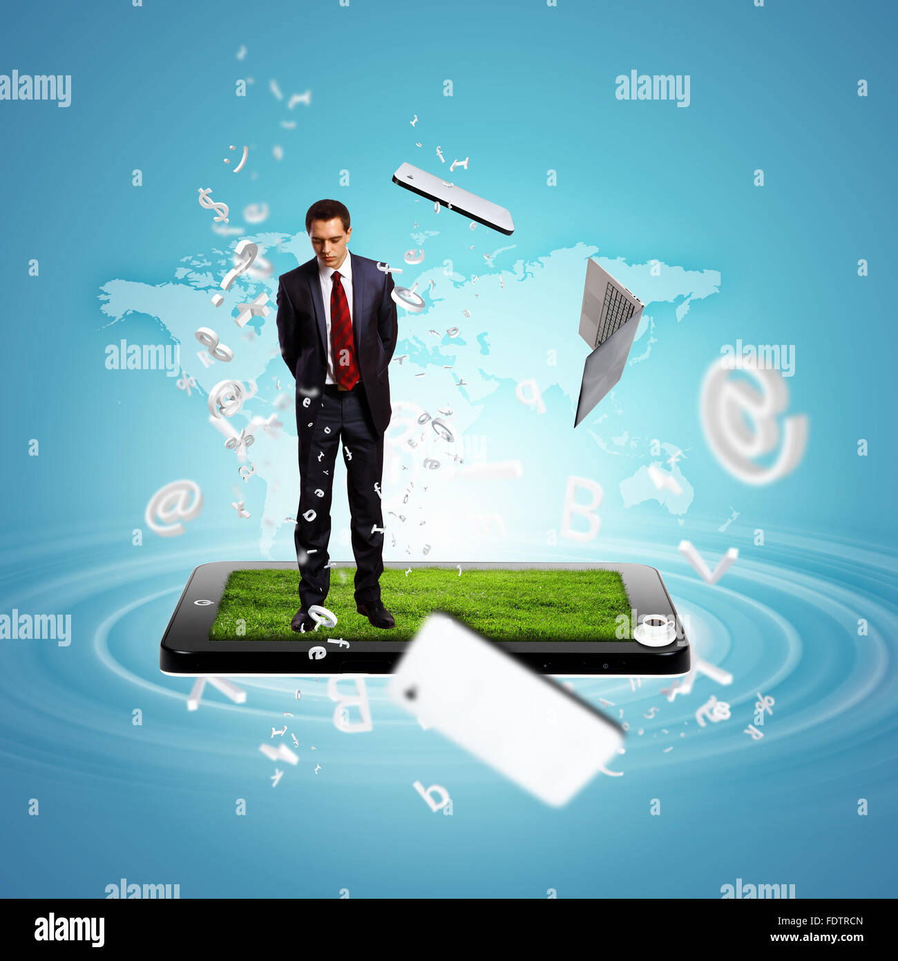 Modern technology illustration with computers and business person Stock ...