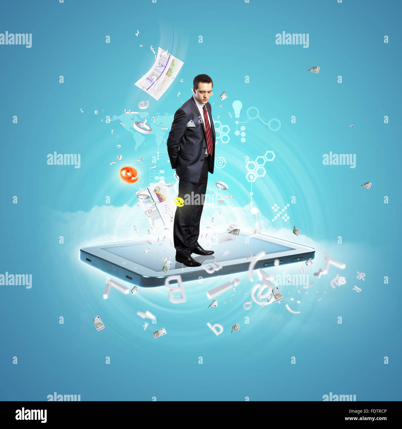 Modern technology illustration with computers and business person Stock ...