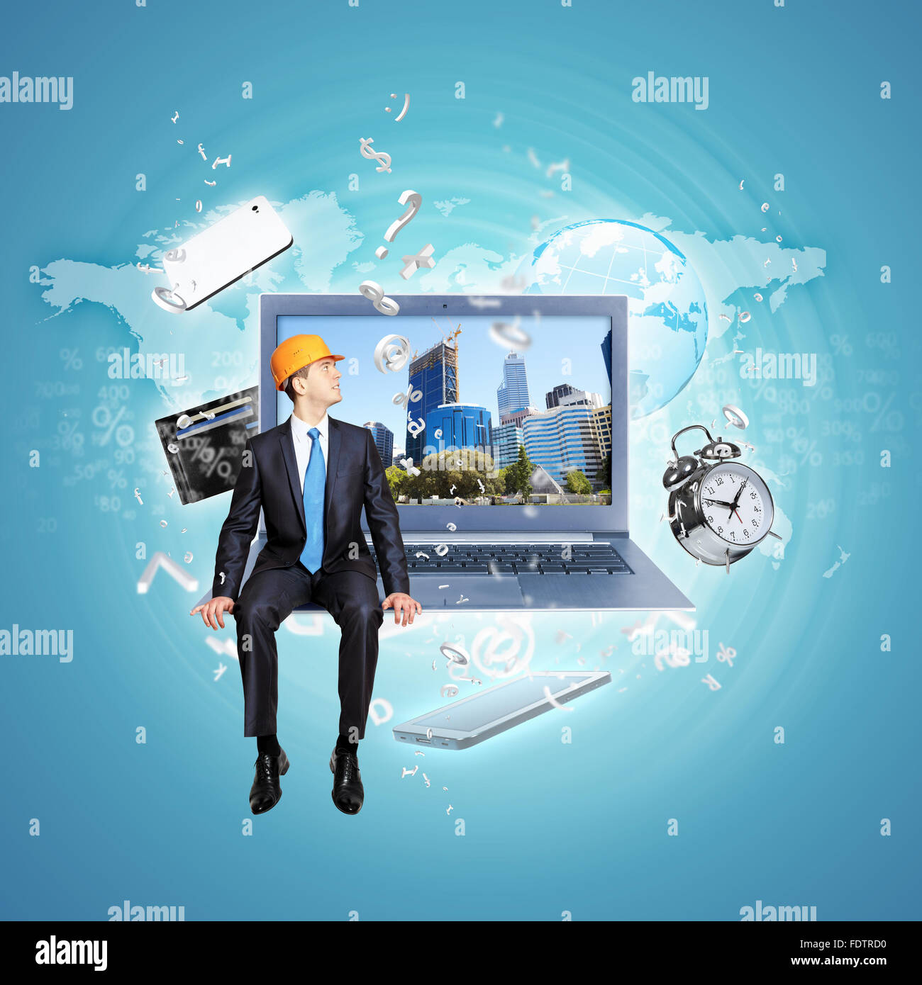 Modern technology illustration with computers and business person Stock ...