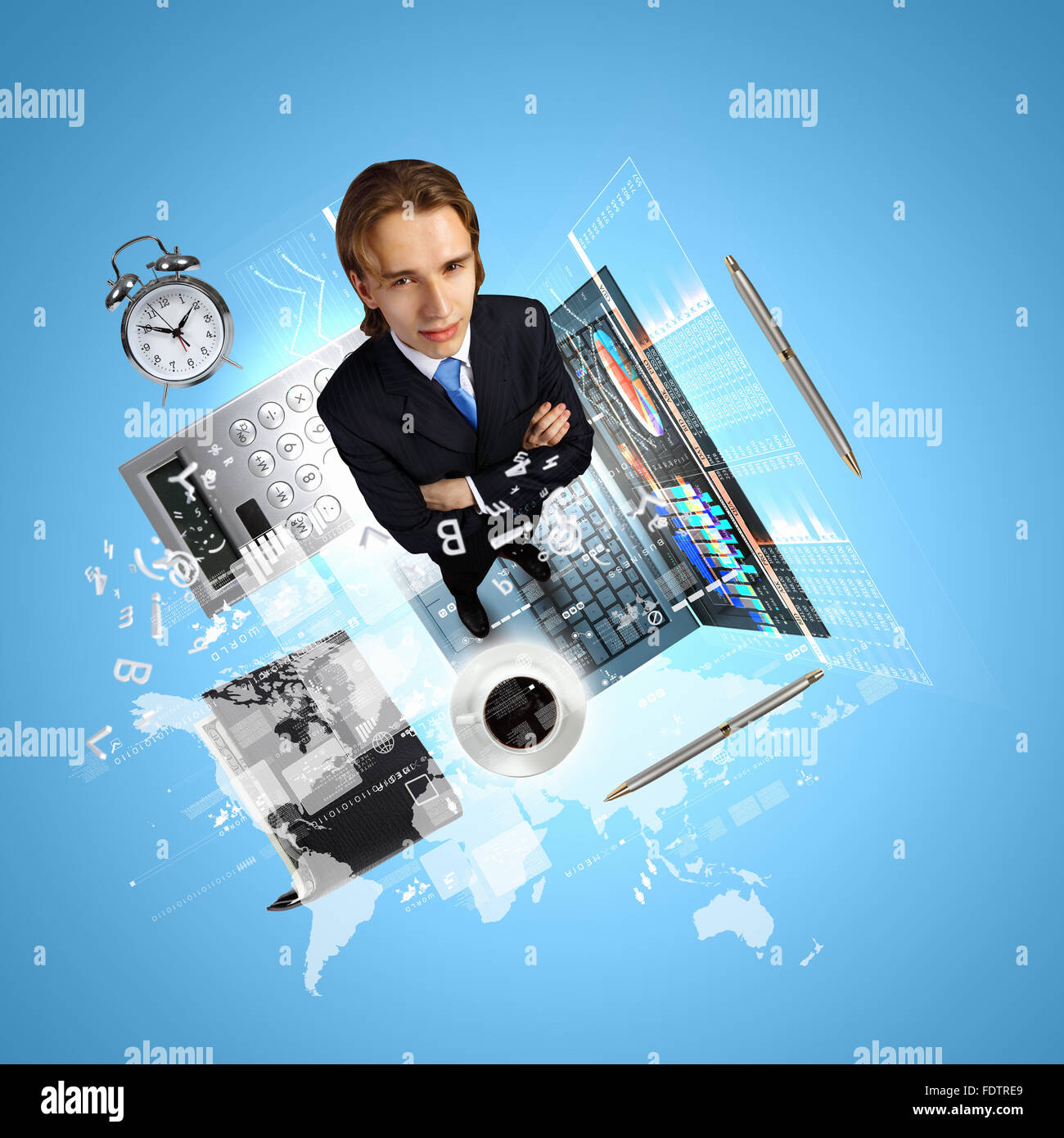 Modern technology illustration with computers and business person Stock ...