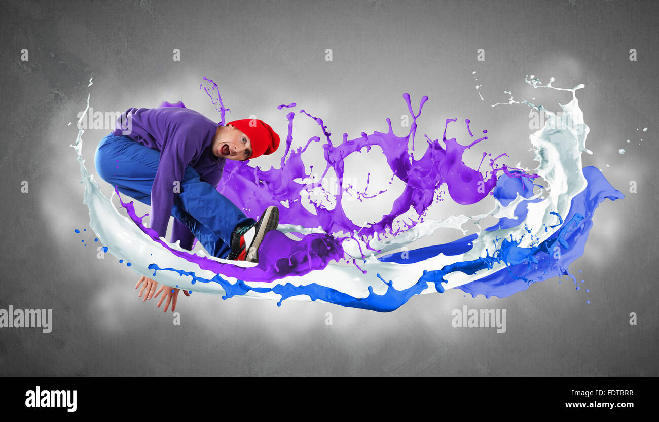 Modern style dancer jumping and paint splashes Illustration Stock Photo ...