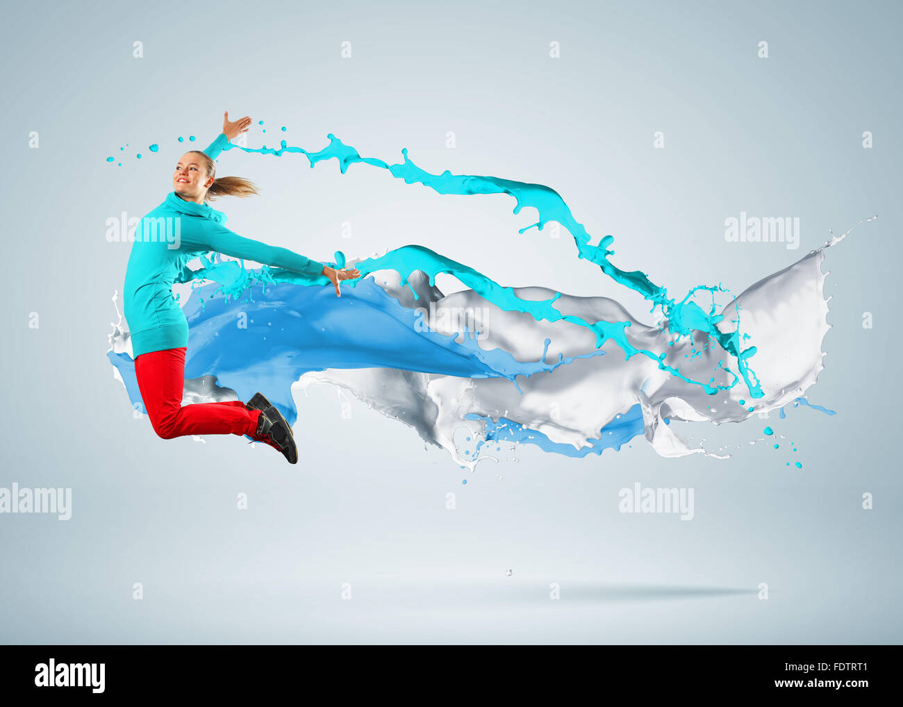 Modern style dancer jumping and paint splashes Illustration Stock Photo ...