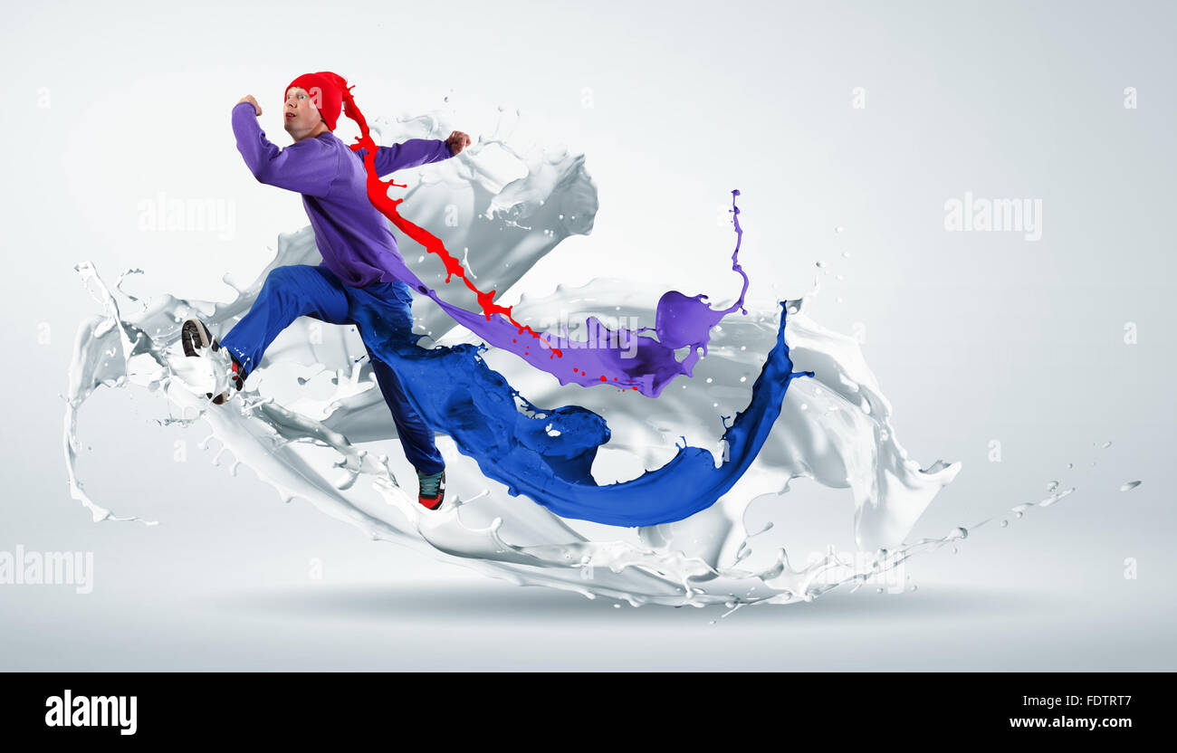 Modern style dancer jumping and paint splashes Illustration Stock Photo ...