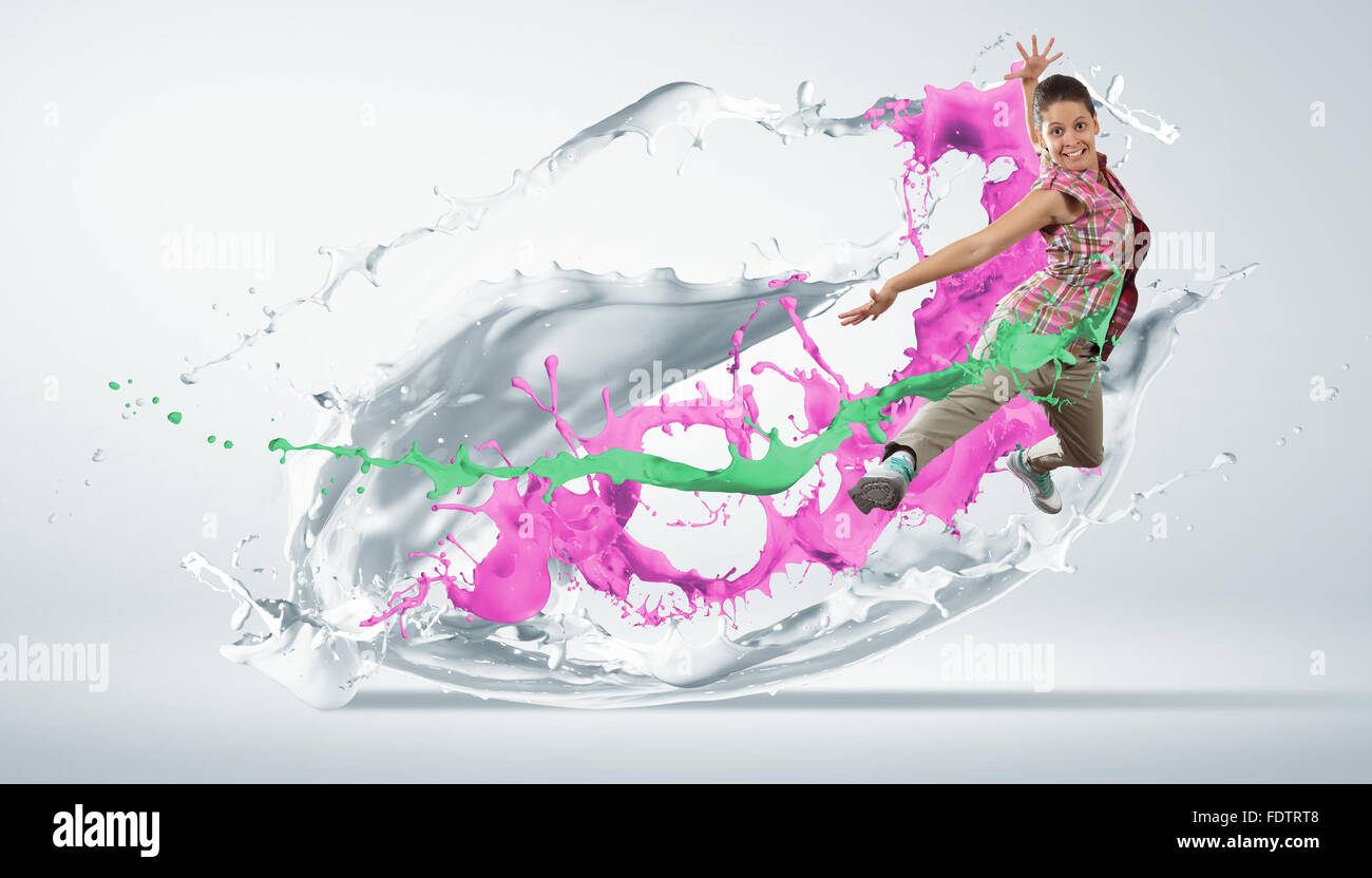 Modern style dancer jumping and paint splashes Illustration Stock Photo ...