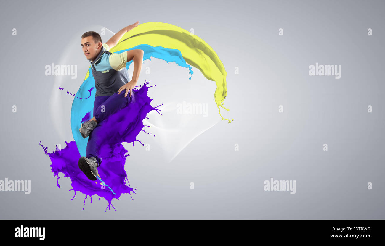 Modern style dancer jumping and paint splashes Illustration Stock Photo ...