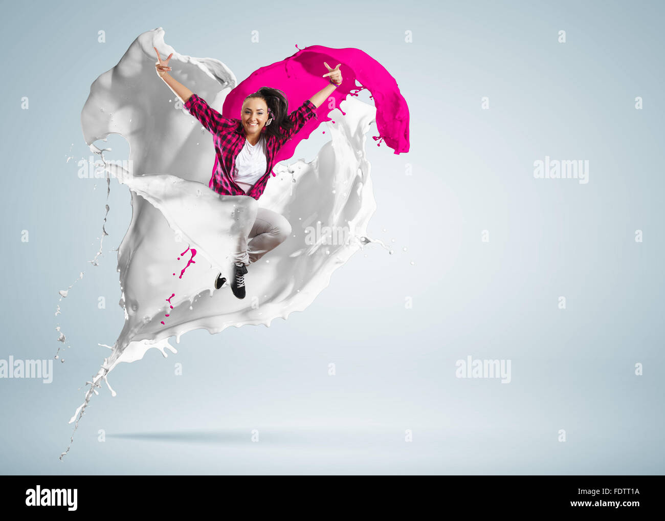 Modern style dancer jumping and paint splashes Illustration Stock Photo ...