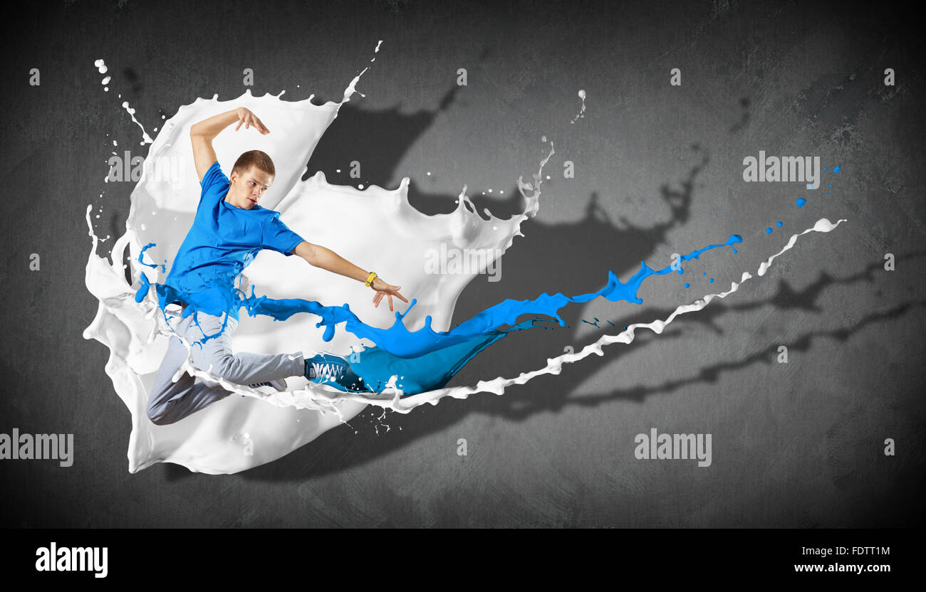 Modern style dancer jumping and paint splashes Illustration Stock Photo ...