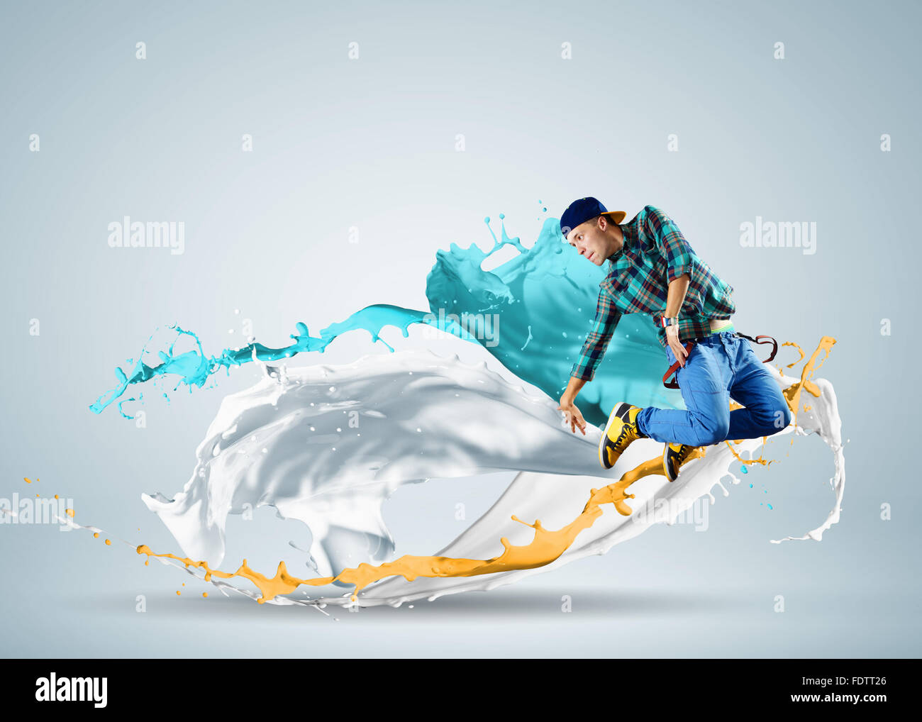 Modern style dancer jumping and paint splashes Illustration Stock Photo ...