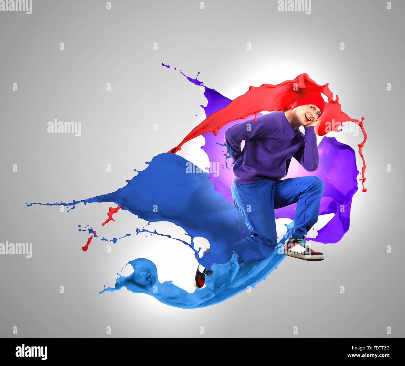 Modern style dancer jumping and paint splashes Illustration Stock Photo ...