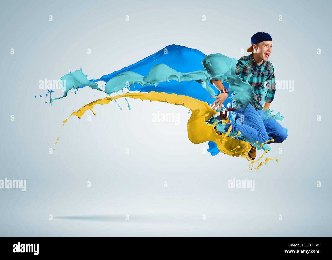 Modern style dancer jumping and paint splashes Illustration Stock Photo ...