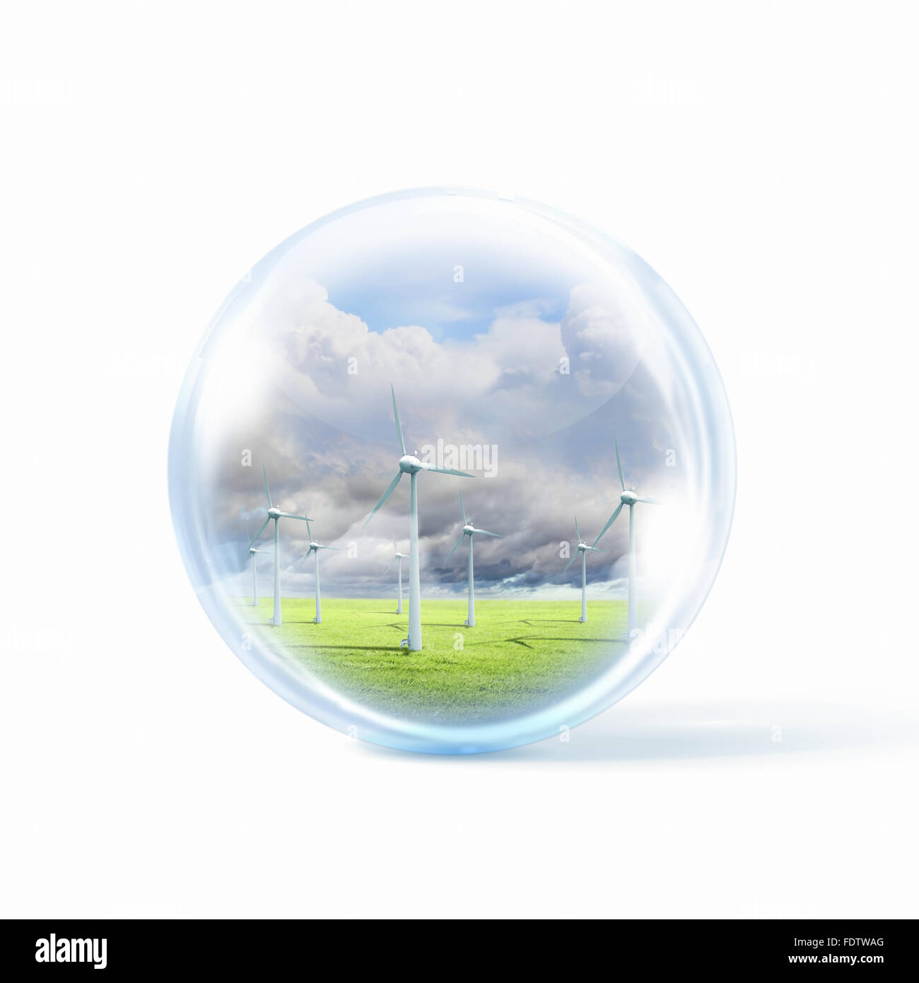 A group of wind turbines or windmills inside a glass sphere Stock Photo ...