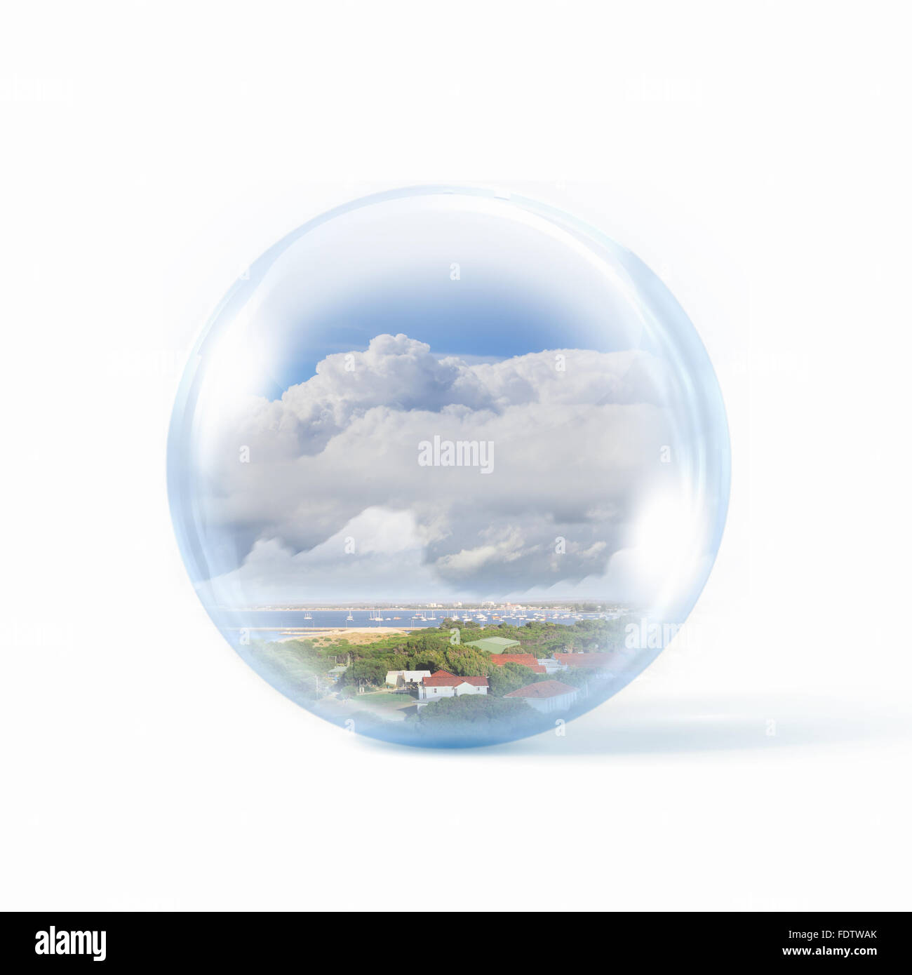 Residential building inside a transparent glass sphere Stock Photo - Alamy