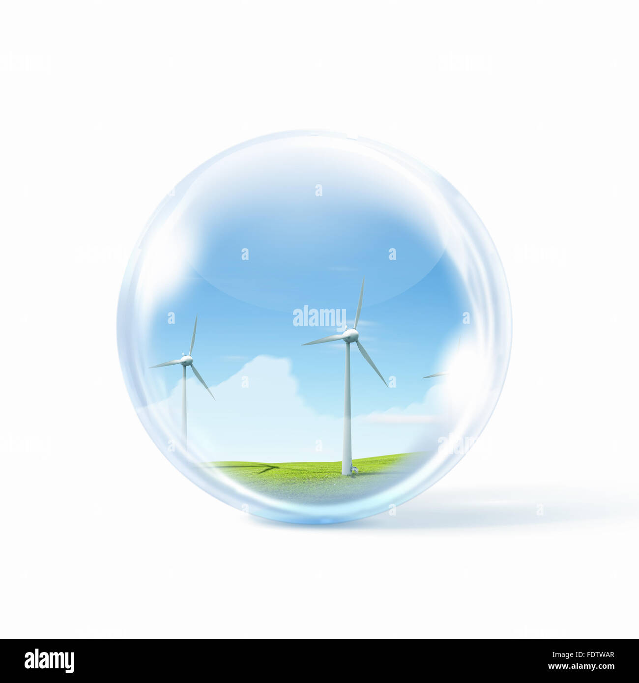 A group of wind turbines or windmills inside a glass sphere Stock Photo ...