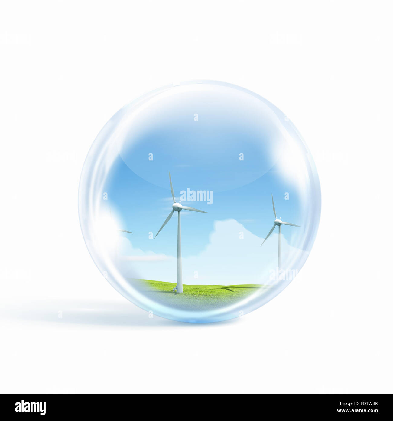 A group of wind turbines or windmills inside a glass sphere Stock Photo ...