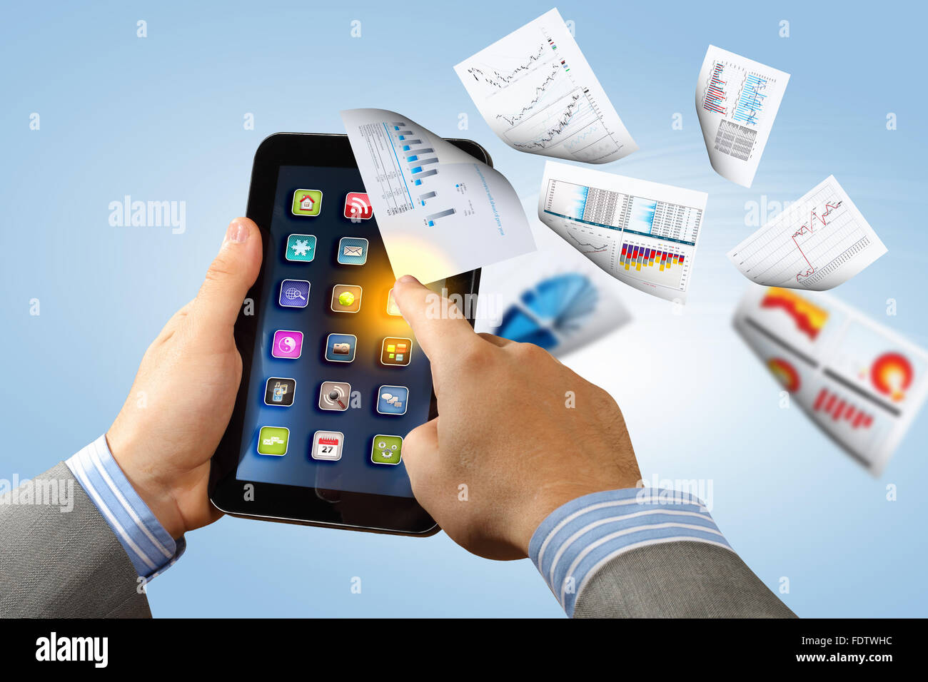 business , e-commerce concept illustration with graphs and charts from ...