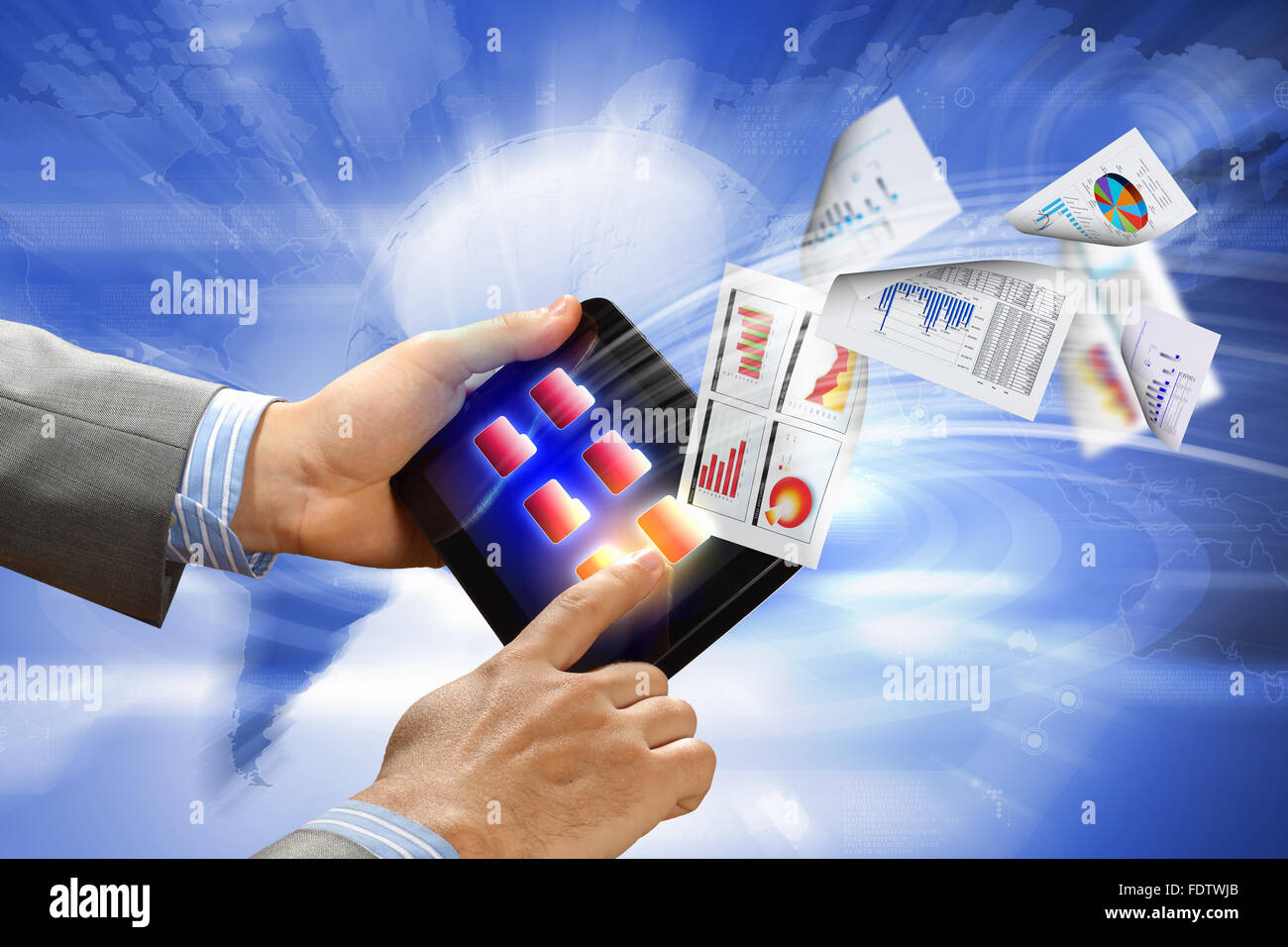 business , e-commerce concept illustration with graphs and charts from ...