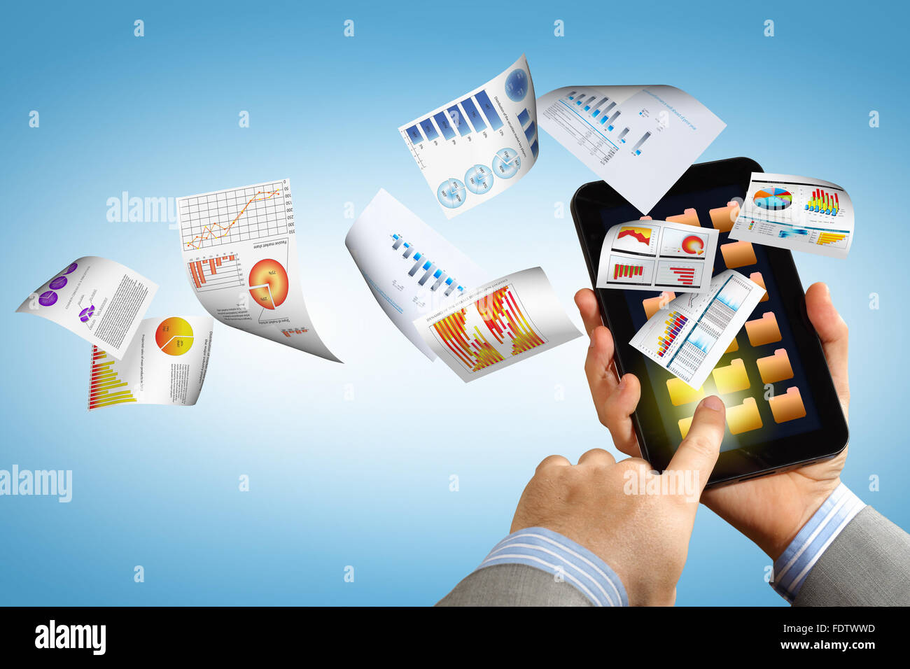 business , e-commerce concept illustration with graphs and charts from ...