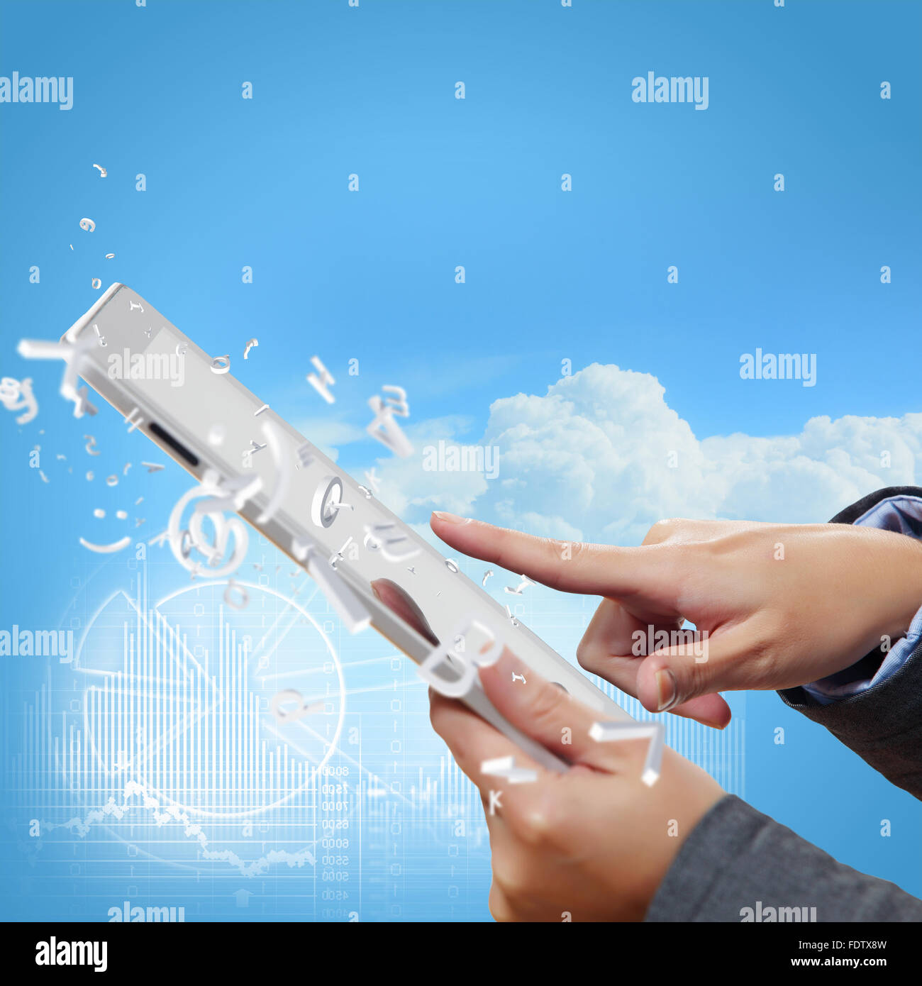 Modern wireless technology illustration with a computer device Stock ...