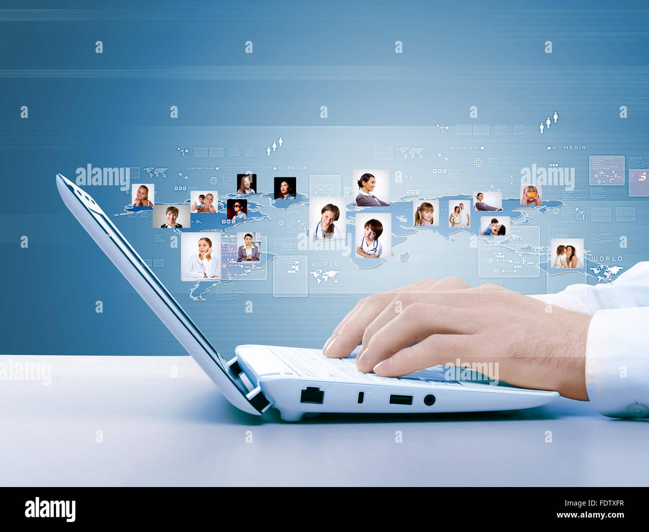 Computer keyboard and multiple social media images Stock Photo - Alamy