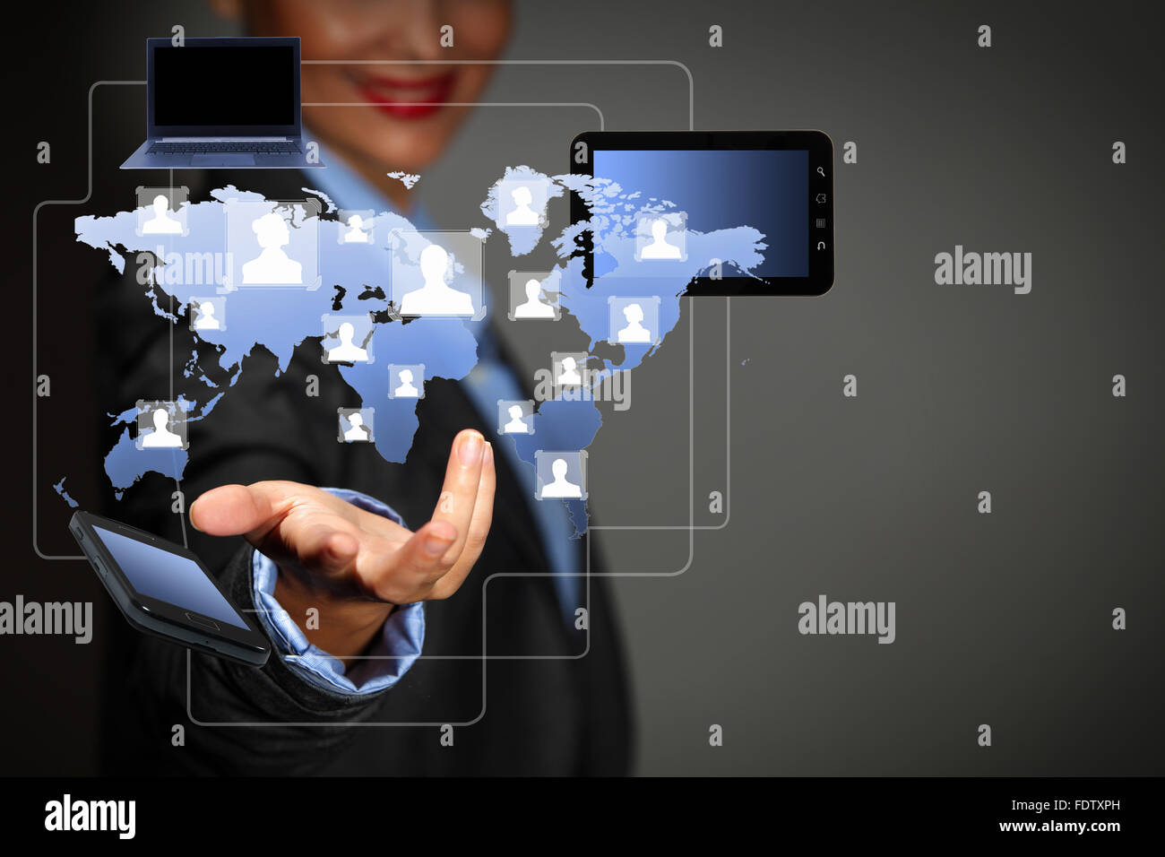 Modern wireless technology illustration with a computer device Stock ...