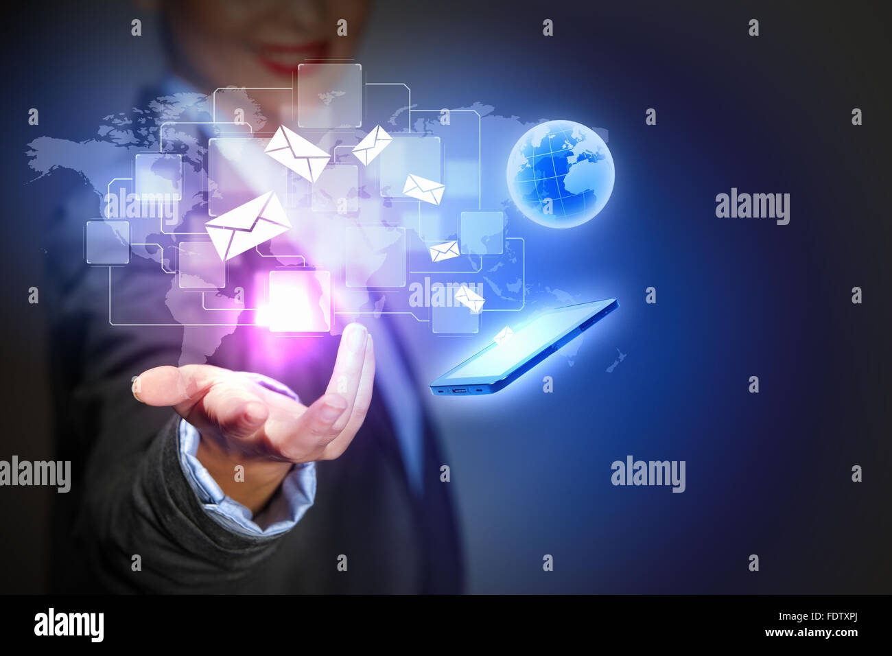 Modern wireless technology illustration with a computer device Stock ...